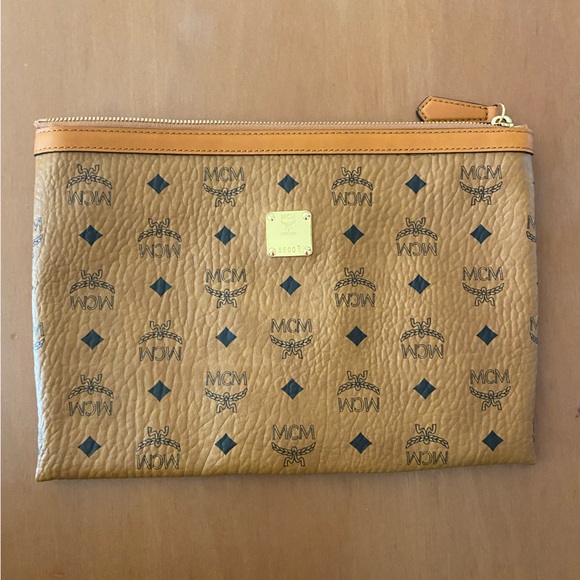 MCM | Bags | Mcm Monogrammed Coated Canvas Cognac Pouch Gorgeous | Poshmark